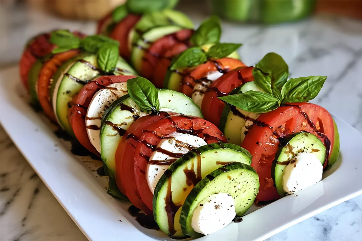 Cucumber Caprese Salad with Balsamic Glaze - Potluck Eats