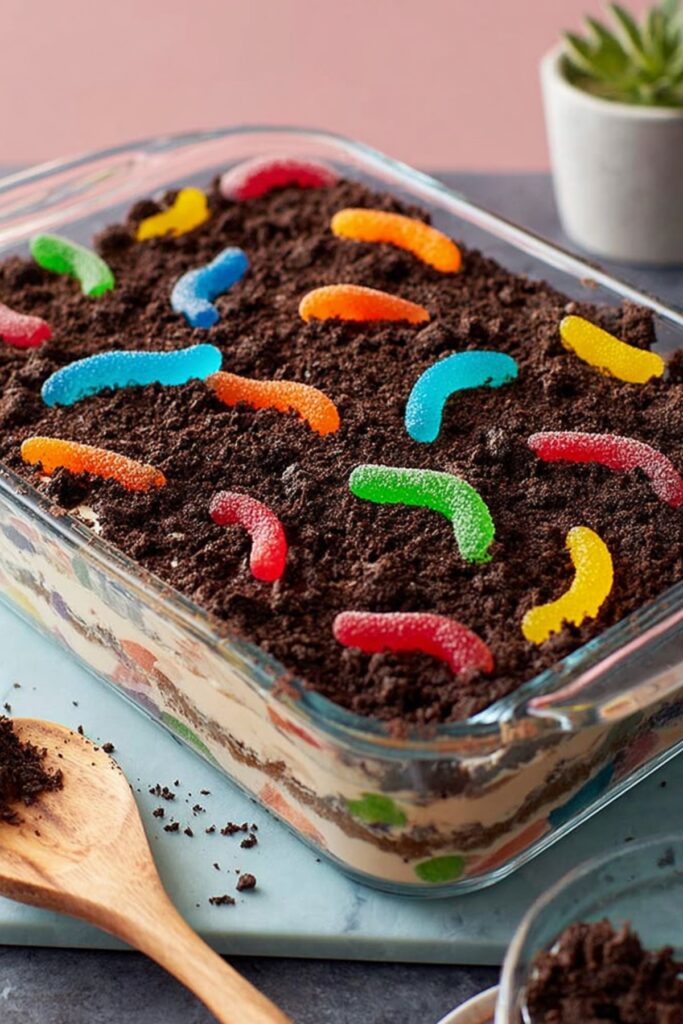Dirt Cake with Gummy Worms Halloween